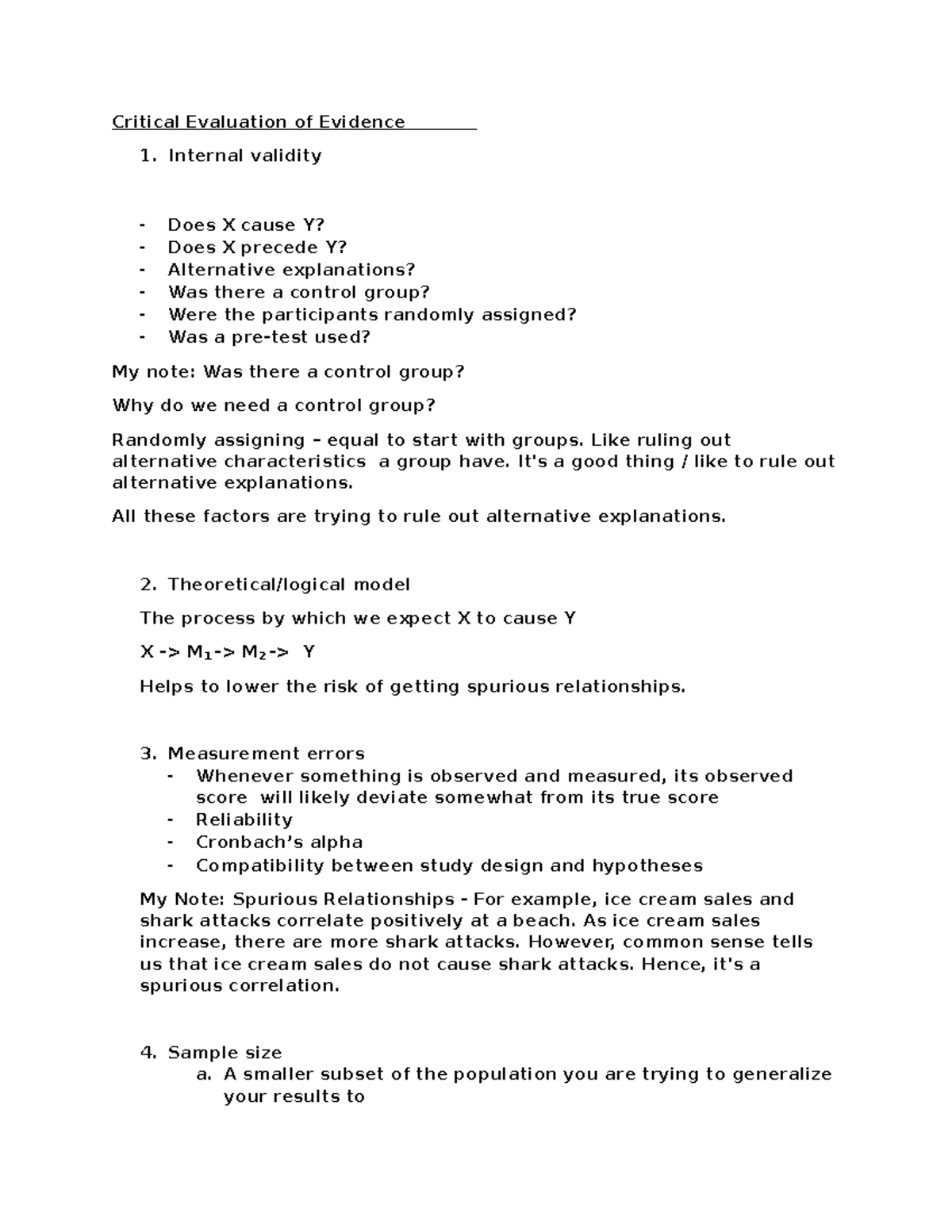 Obhr notes - Critical Evaluation of Evidence 1. Internal validity ...