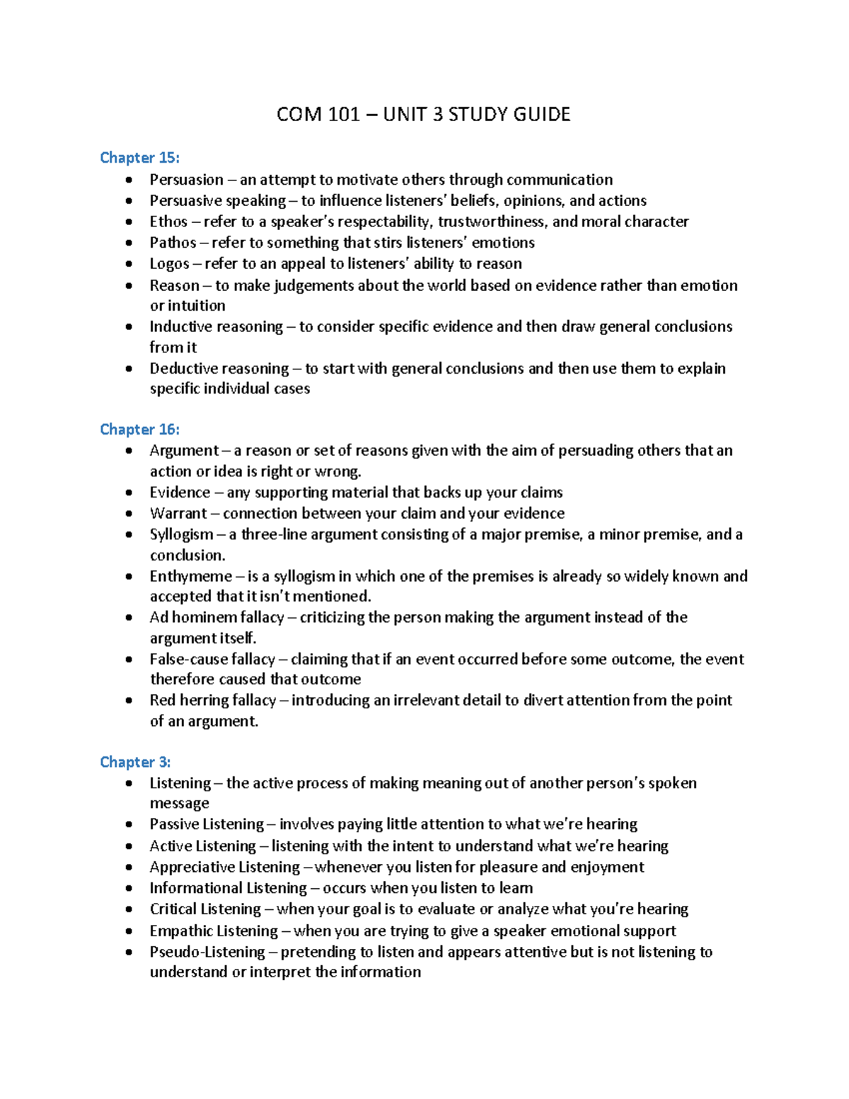 COM 101 - Unit 3 Study Guide - COM 101 - CMU - Studocu