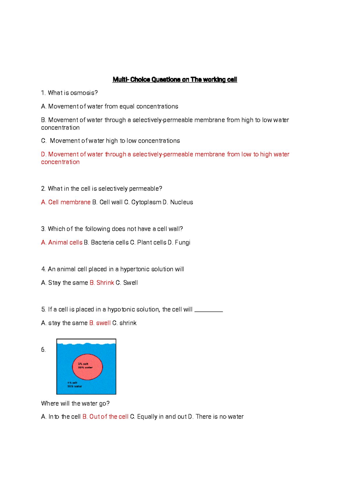The Working Cell MCQ - Developmental Biology - Multi- Choice Questions ...