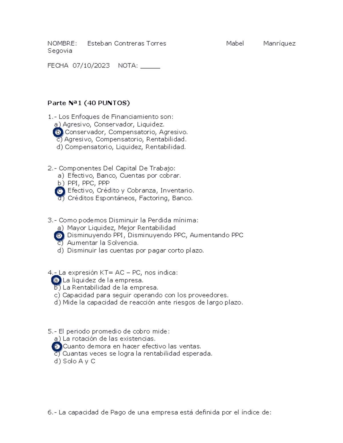 Evaluacion 2 Finanzas - NOMBRE: Esteban Contreras Torres Mabel ...