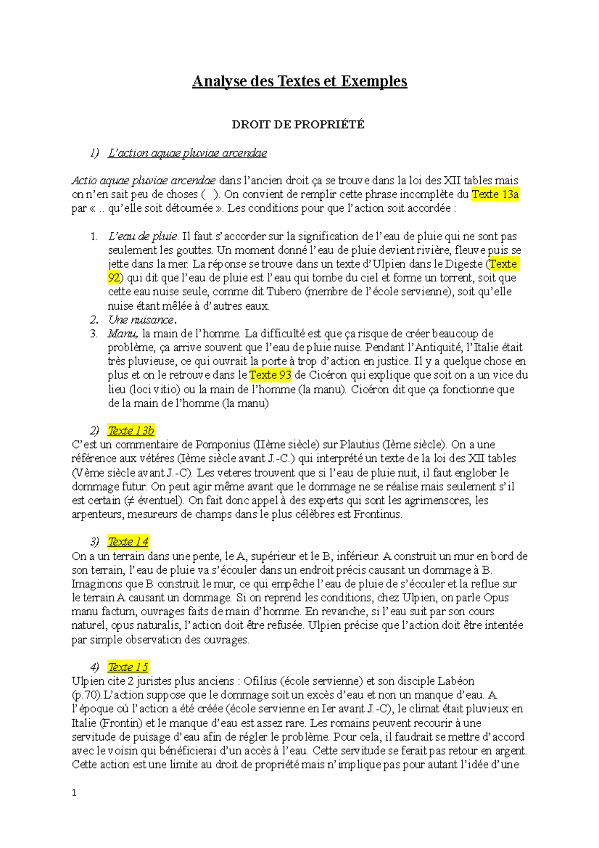 Analyse des textes et exemples de droit romain - Analyse des Textes et ...
