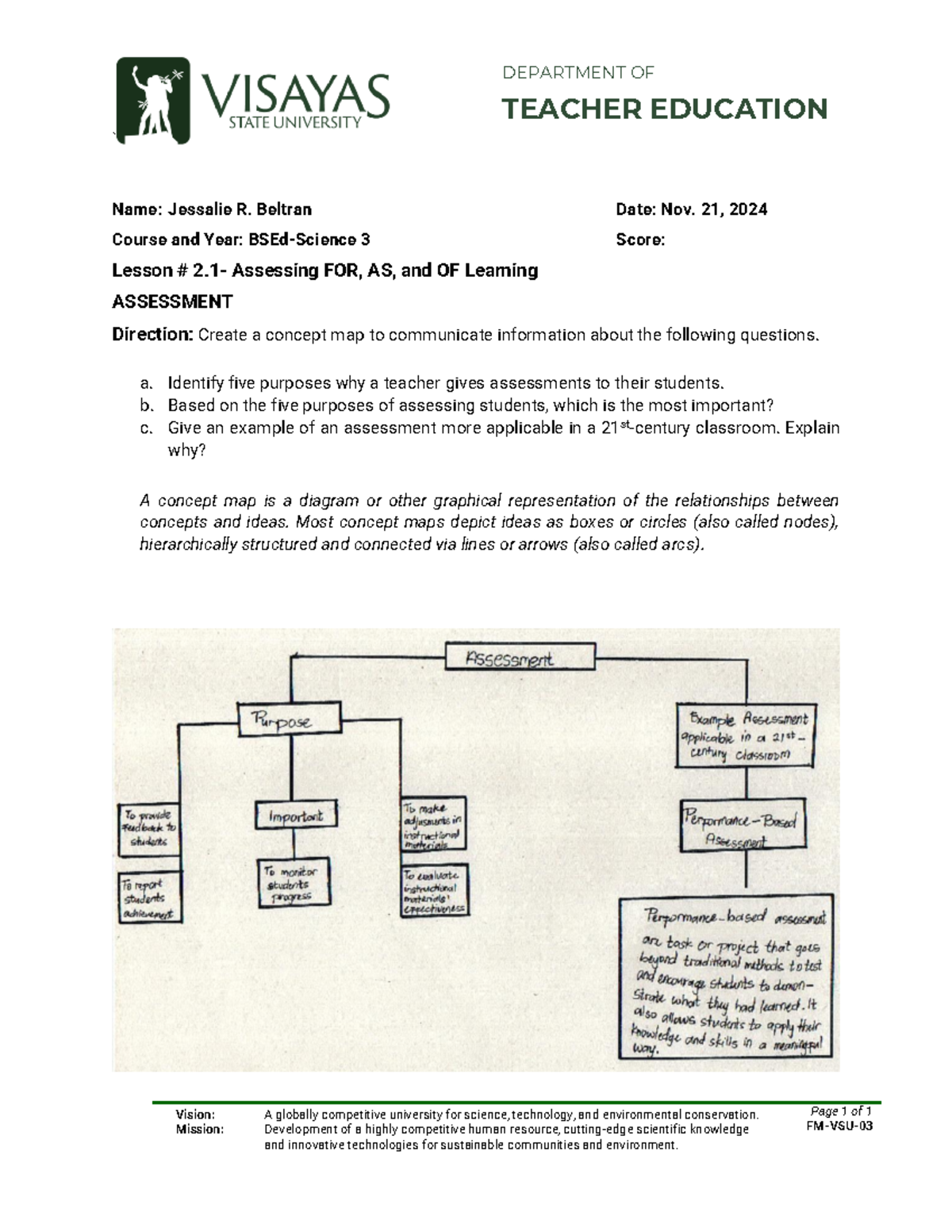 Module 2- lesson 2 - Learning Task 2.2 - ` Vision: A globally ...
