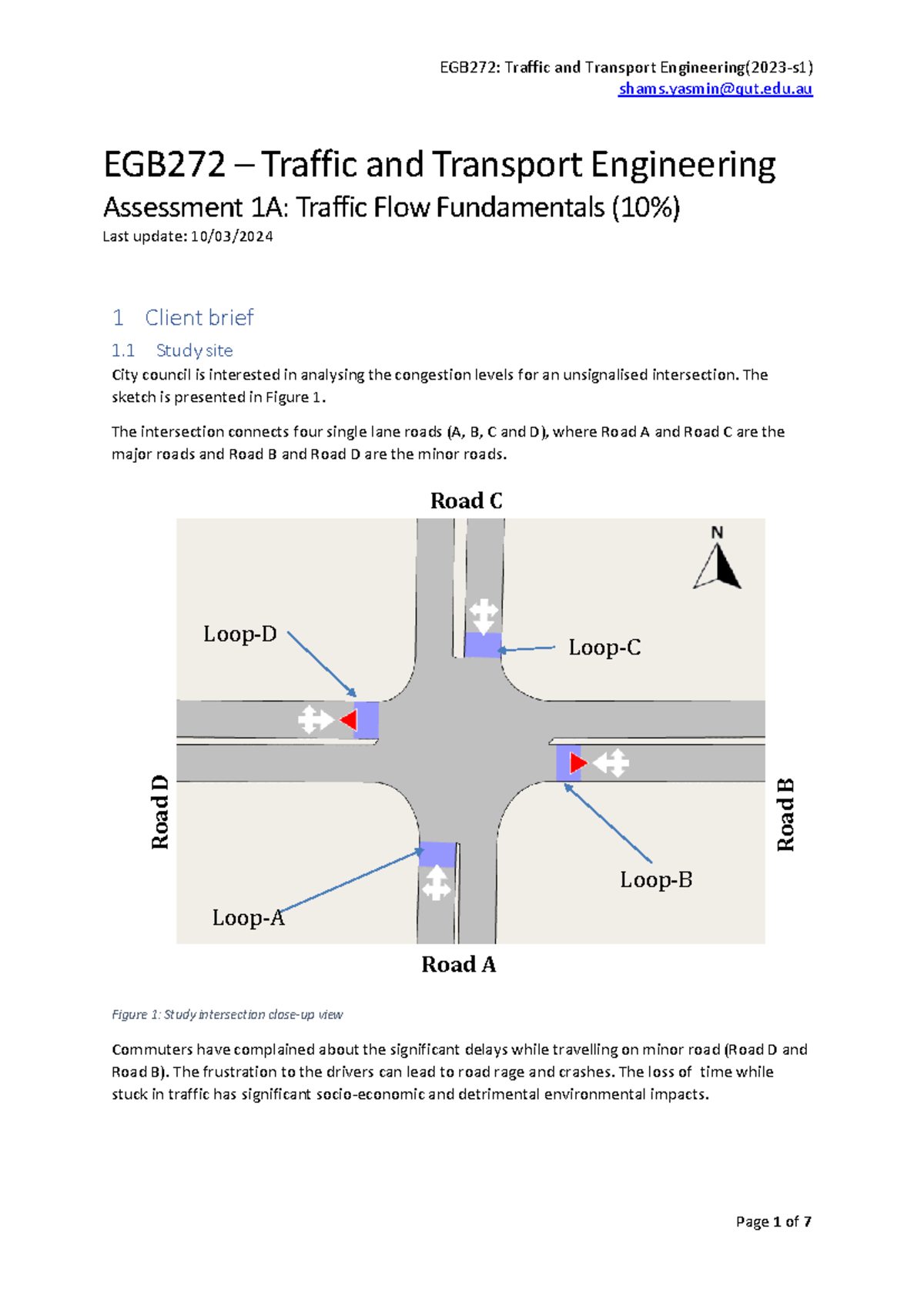 Assignment Brief 1A Traffic Flow Fundamentals 2024 - shams@qut.edu Loop ...