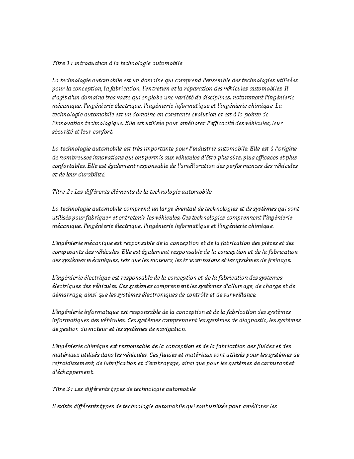 Automotive Technology Study Notes - Titre 1 : Introduction à la ...