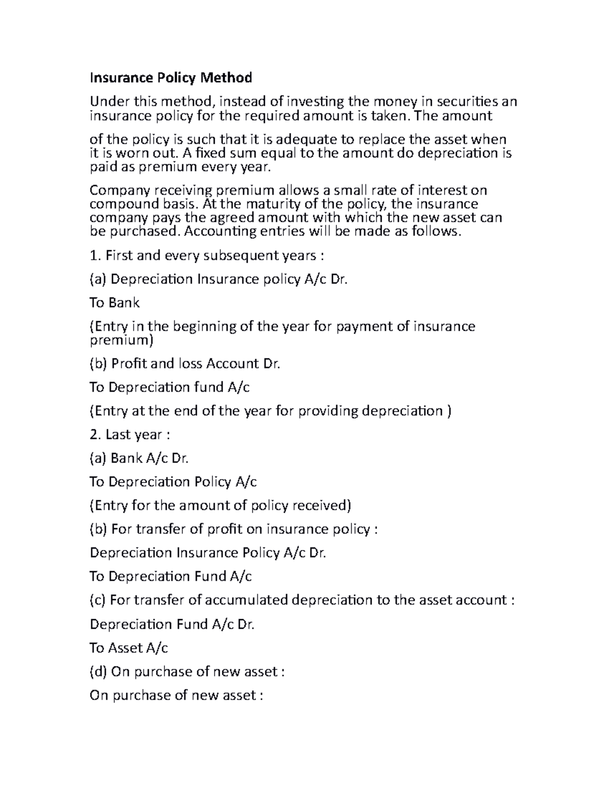 Insurance Policy Method and Depletion Method notes - Insurance Policy ...