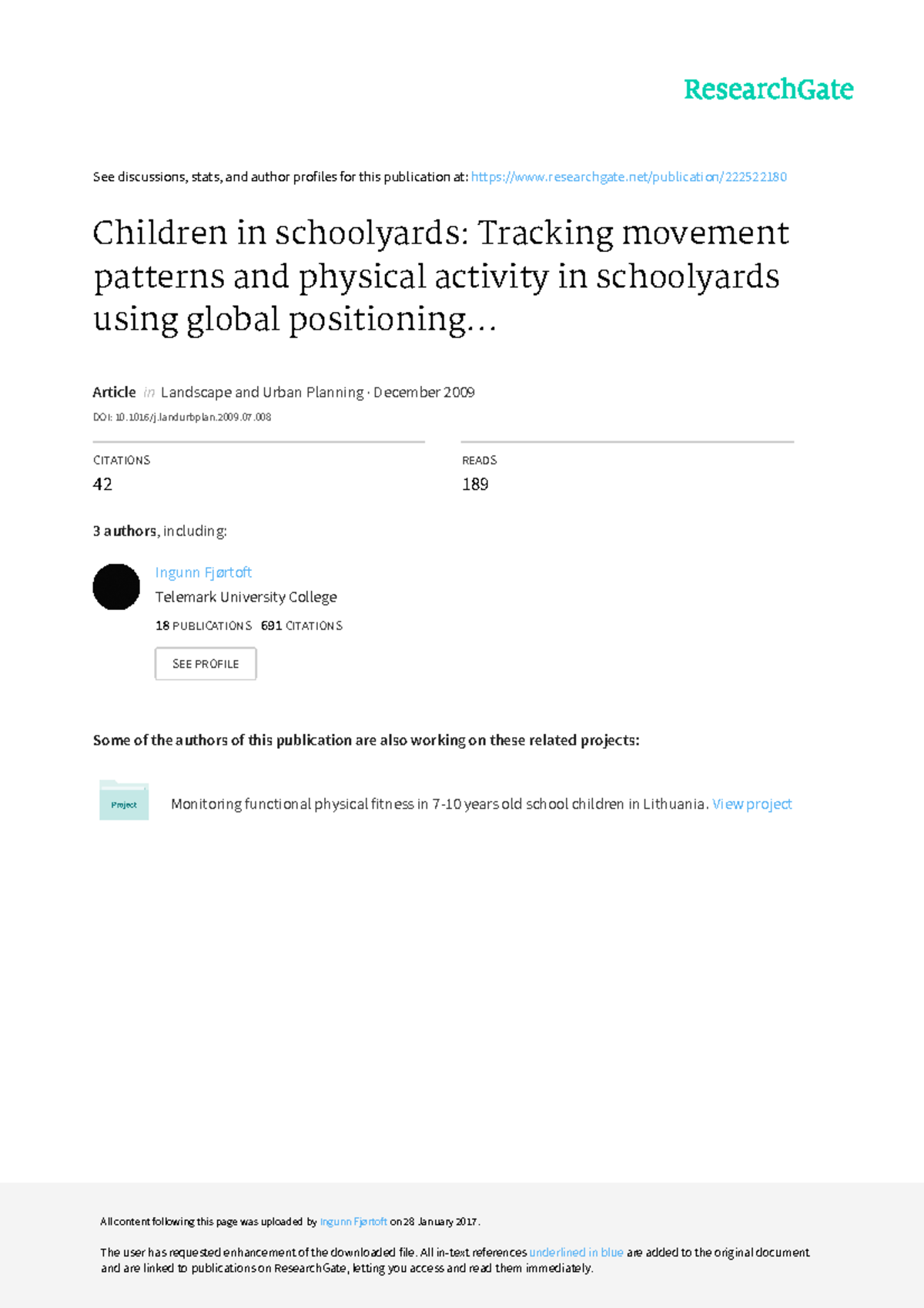 Children in schoolyards Tracking movement patterns - .. Article in ...