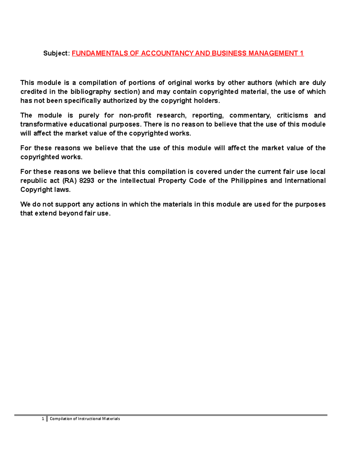 Module 4 Accounting Equation FABM1 - Subject: FUNDAMENTALS OF ...