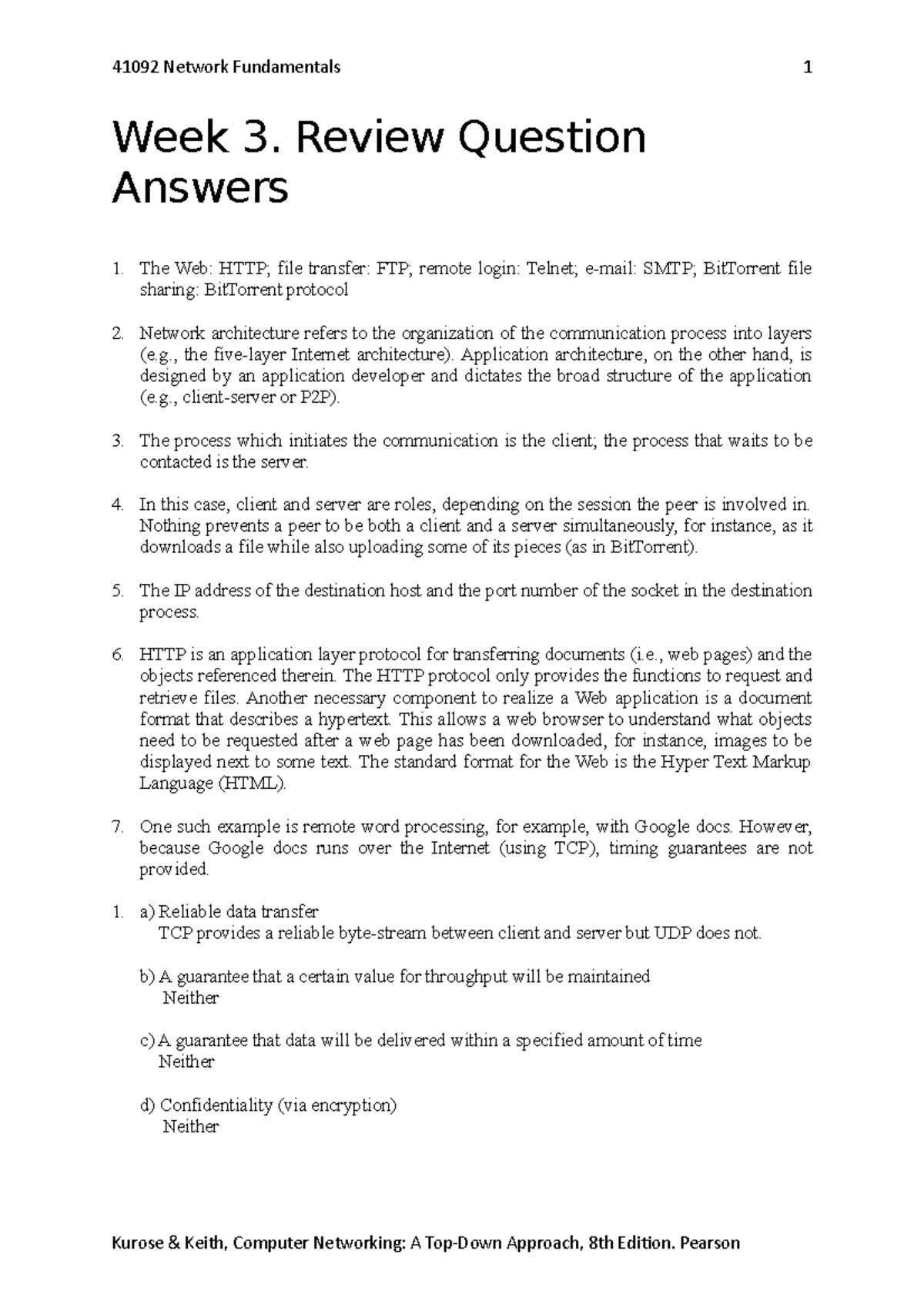 Week3 Review Question Answer 41092 Network Fundamentals Week 3 Review Question Answers The