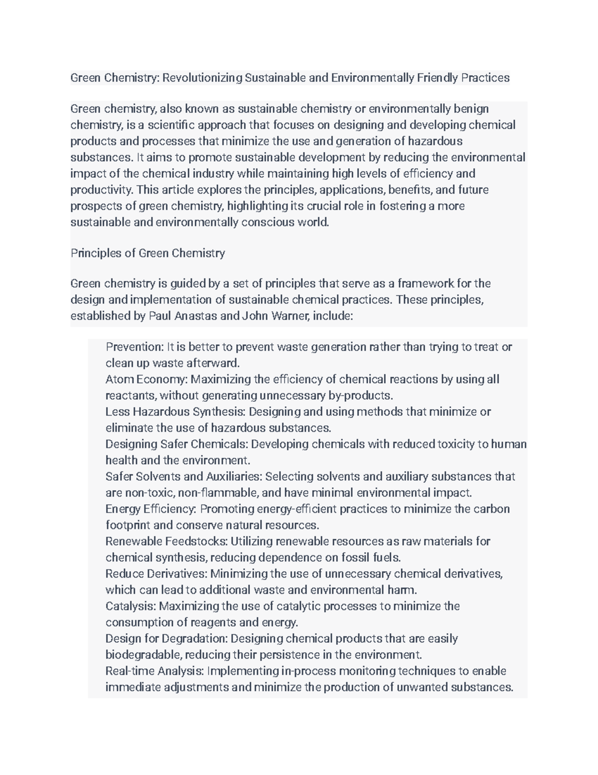 Green Chemistry Revolutionizing Sustainable and Environmentally ...