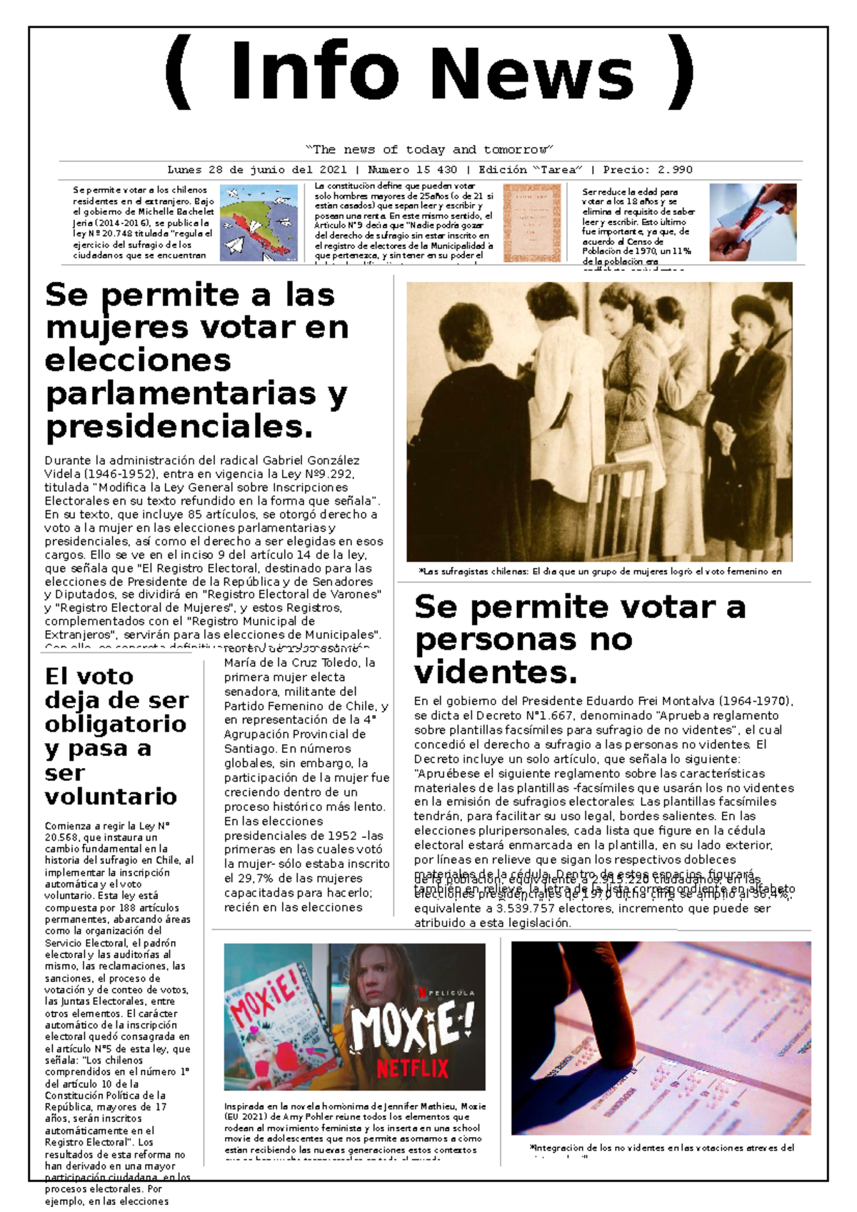 Portada de diario, historia de chile :v pt el q lee - Lunes 28 de junio ...