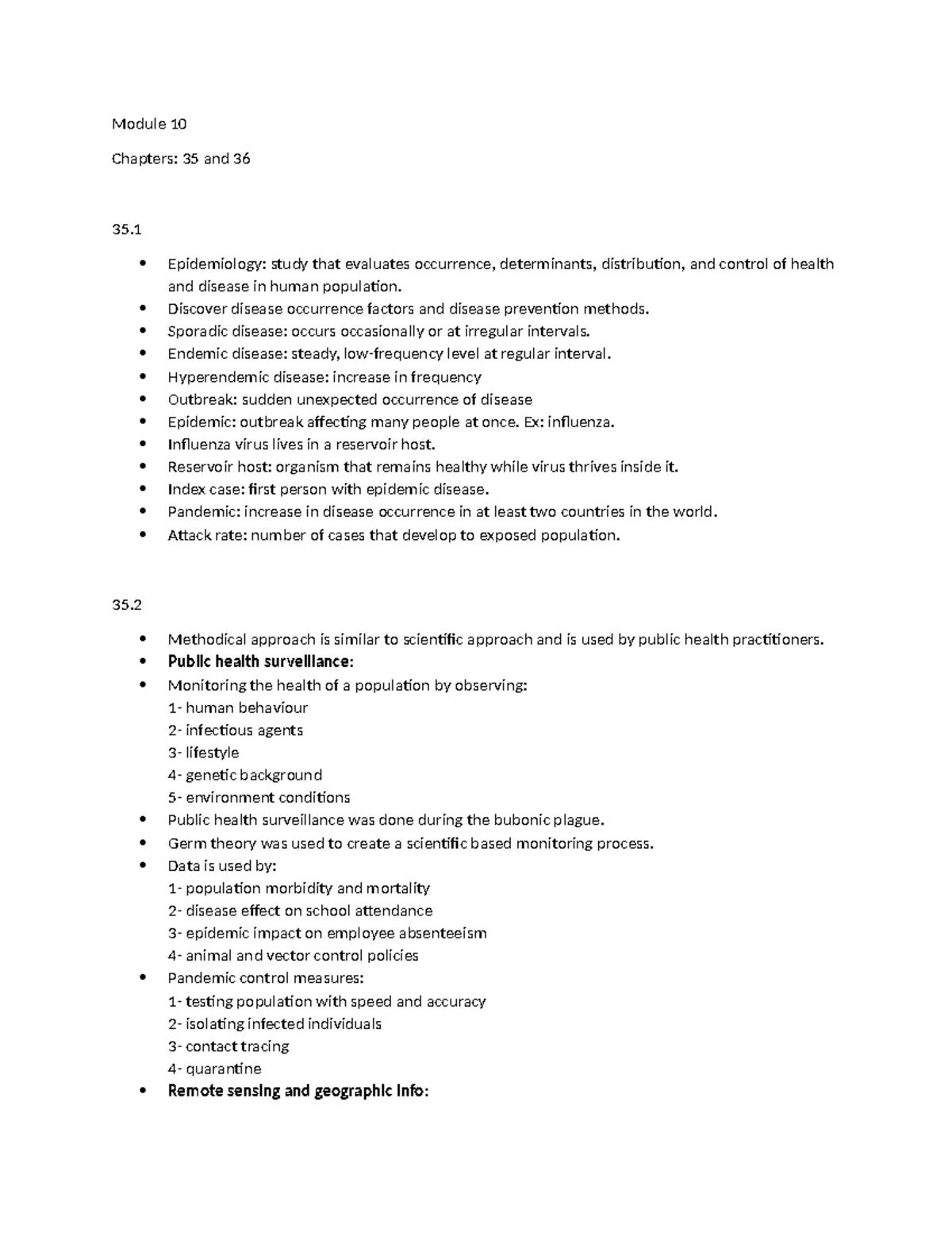 Module 10 notes - Module 10 Chapters: 35 and 36 35. Epidemiology: study ...