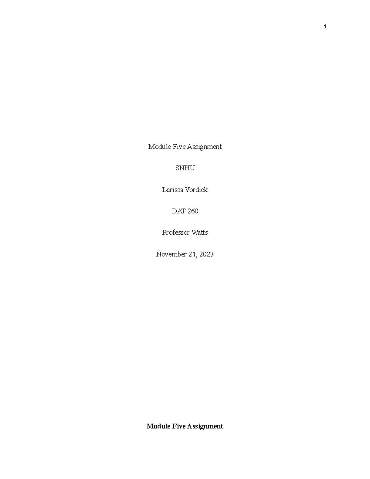 Module Five Assignment - Module Five Assignment SNHU Larissa Vordick ...