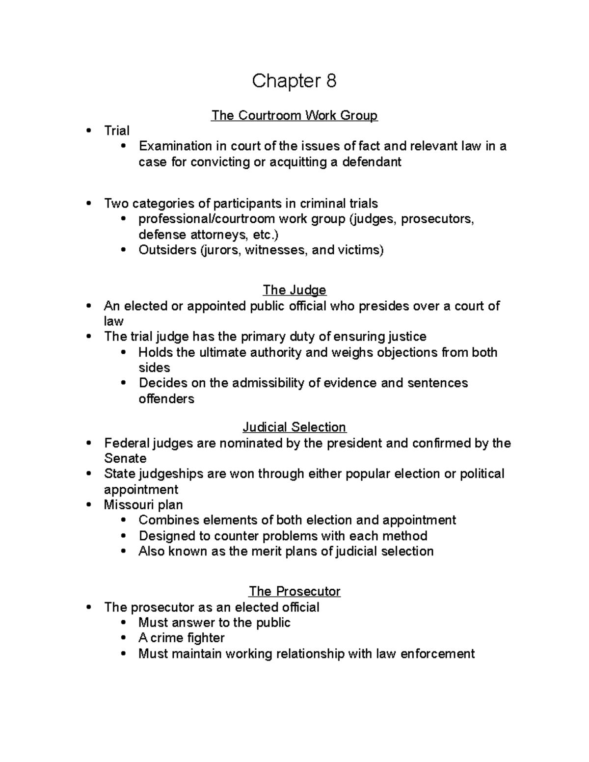 Intro Criminal Justice Chapter 8 - Chapter 8 The Courtroom Work Group ...