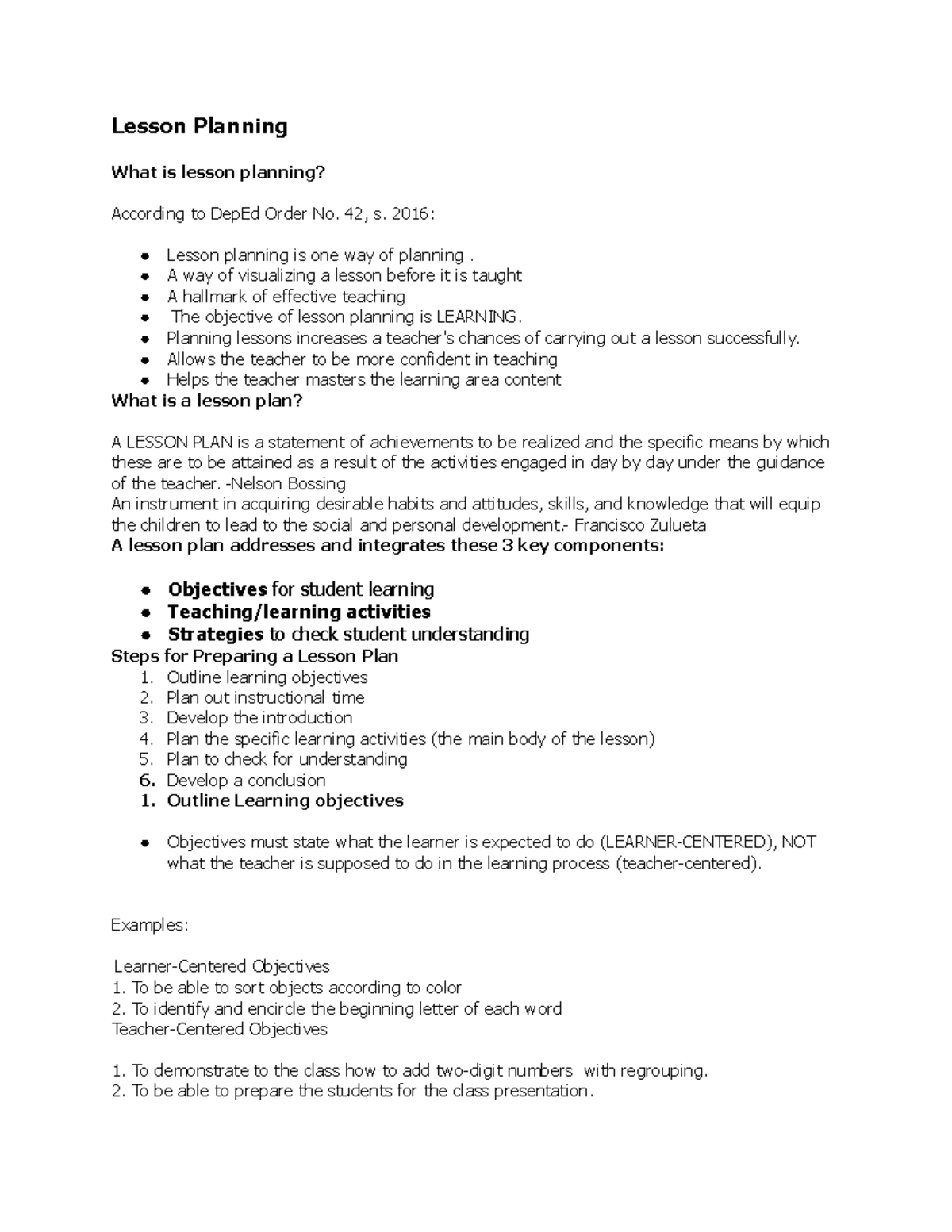 Lesson Planning - notes - Lesson Planning What is lesson planning ...