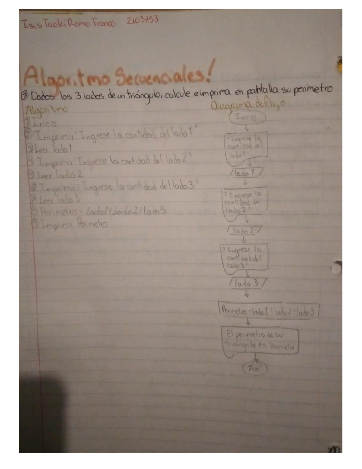 Algoritmos Secuenciales - Isis Taoki Rome Franco 2105753 Alapritmo ...