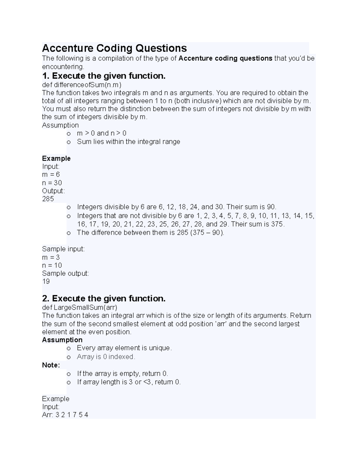 Accenture Coding Question 1 Accenture Coding Questions The Following Is A Compilation Of The