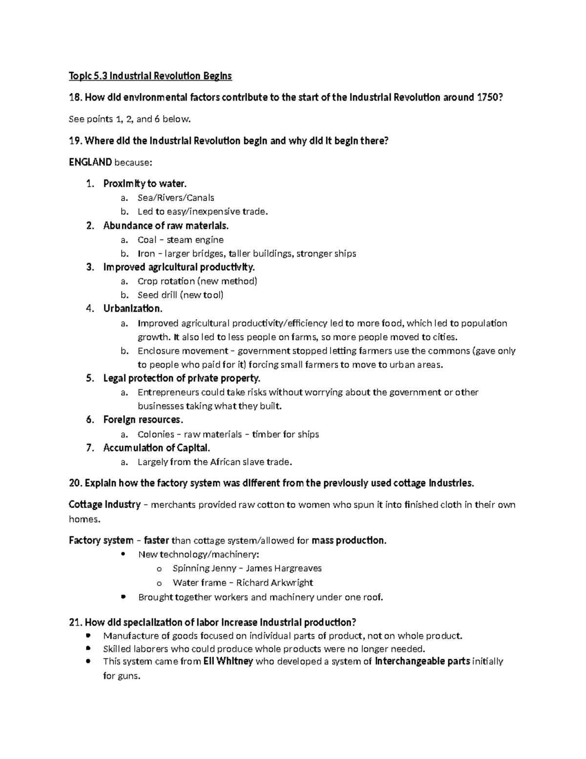 Unit 5B Review - Topic 5 Industrial Revolution Begins 18. How did ...
