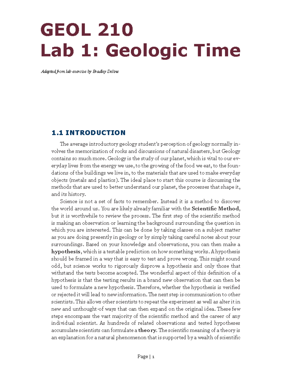 Lab 1 Geologic Time - 1 INTRODUCTION The average introductory geology ...