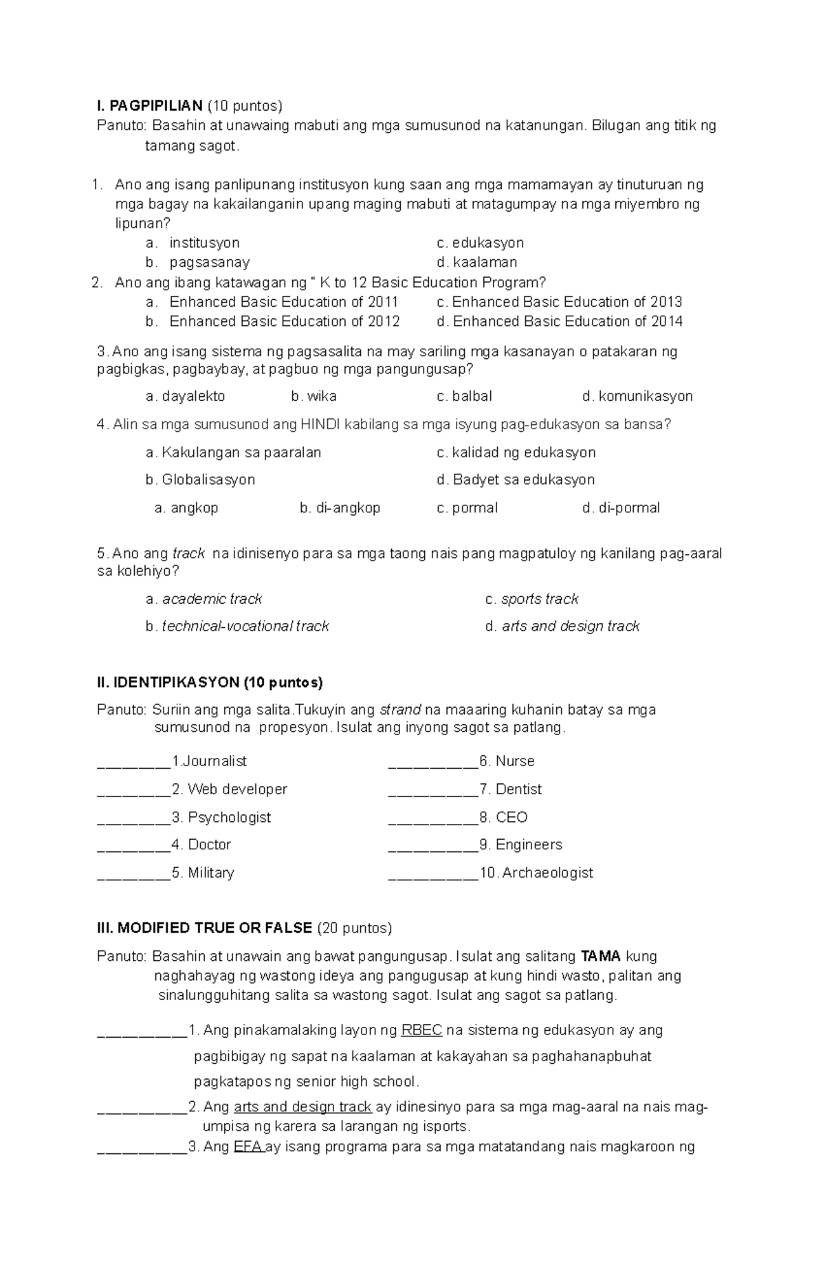 Reviewer-IN-AP-10 - Reviewer for araling panlipunan - I. PAGPIPILIAN ...