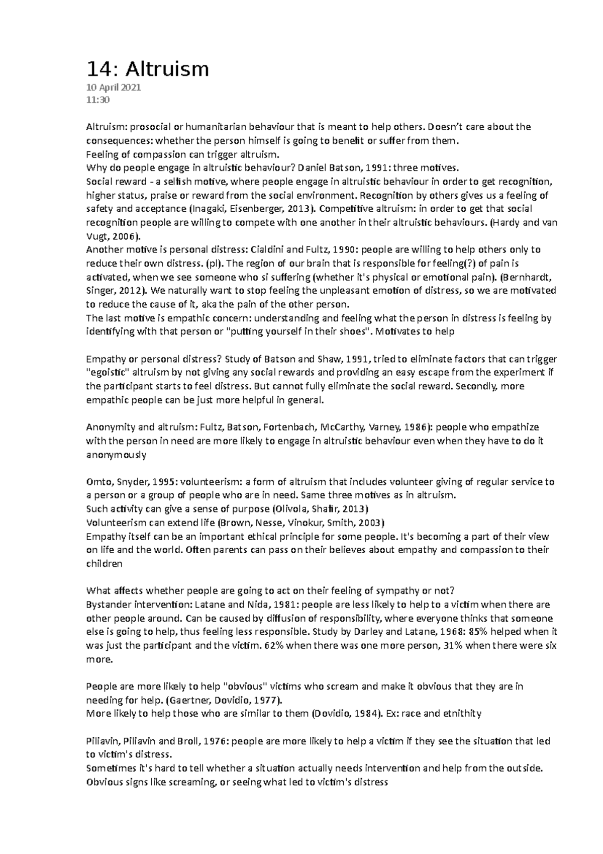 14 Altruism - Bok: Social Psychology by Gilovich , Keltner , Chen ...