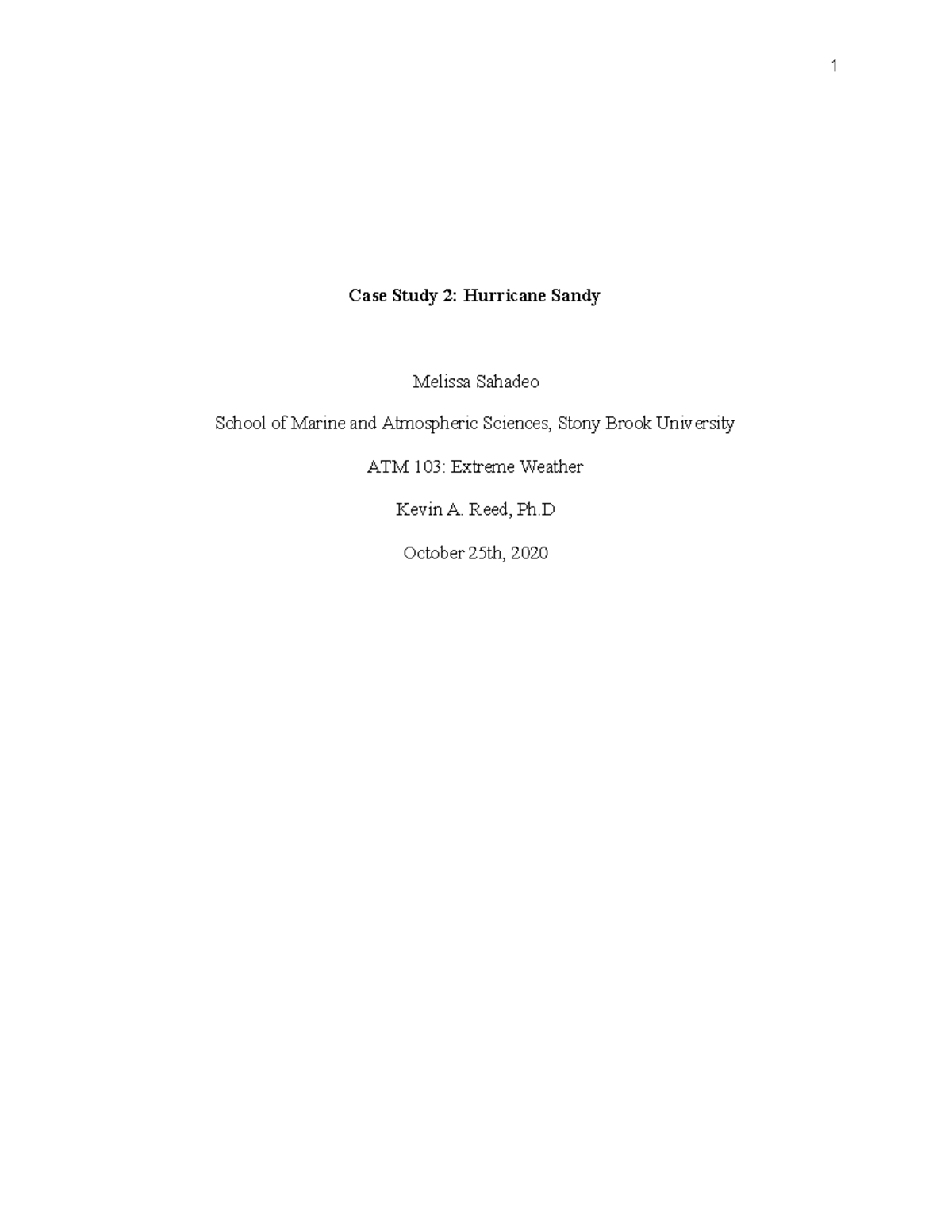 Final Case Study #2 - Grade: A - Case Study 2: Hurricane Sandy Melissa ...