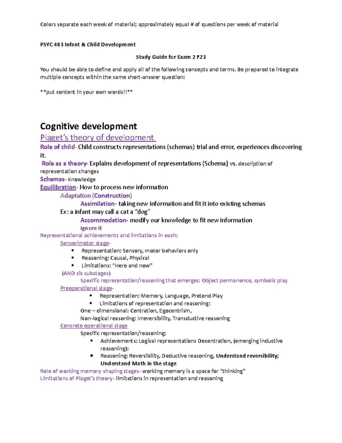 PSYC 403 Study Guide Exam 2 F23 - PSYC 403 Infant & Child Development ...