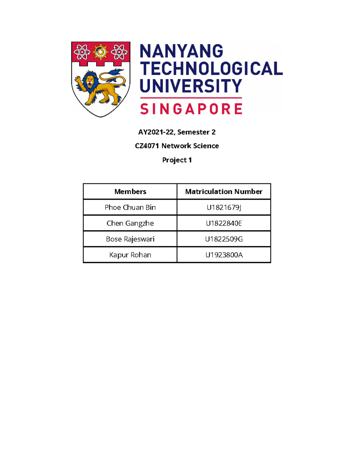 Network Science Report - Assignment 1 - CZ4071 - NTU - Studocu