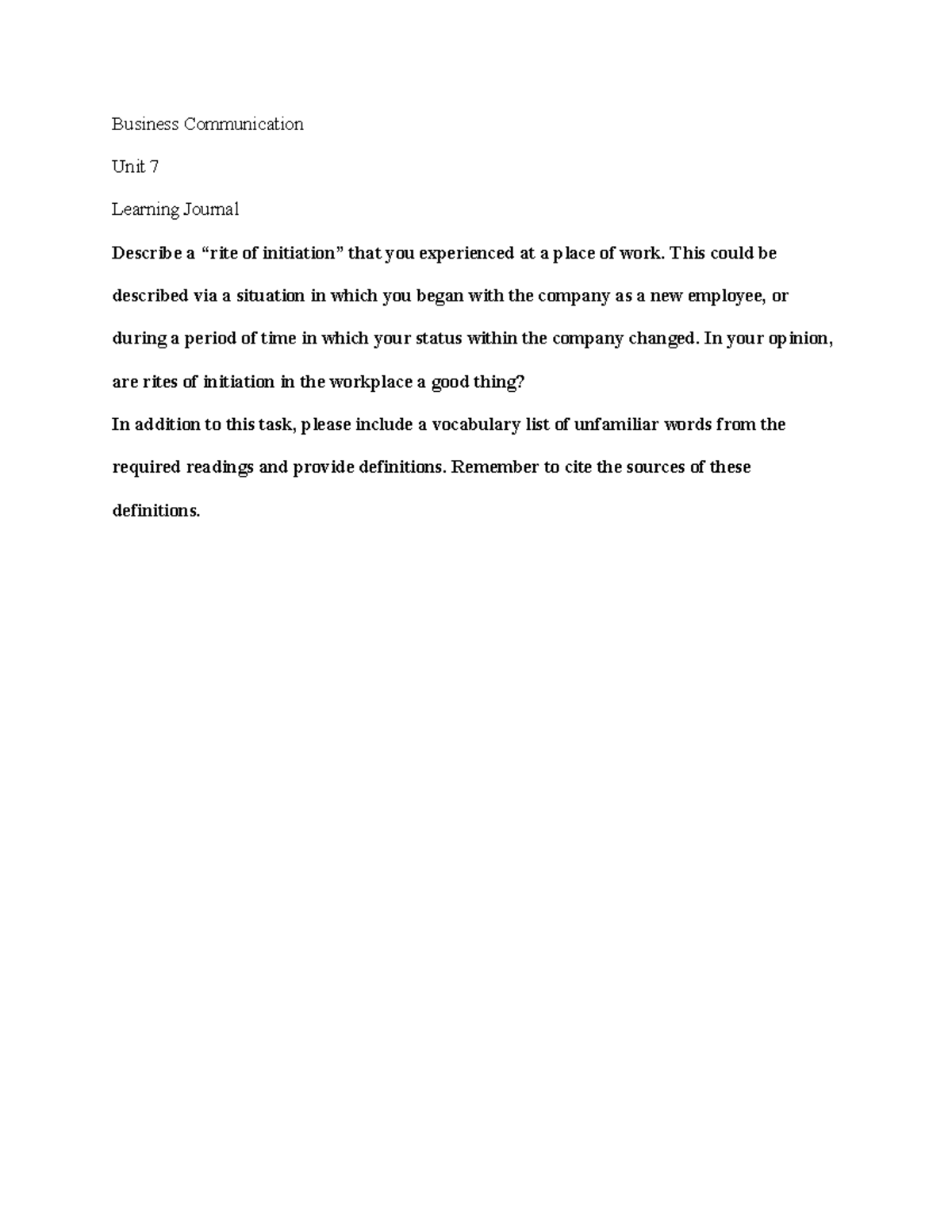 Business Communication - Unit 7 - Written Assignment - Business ...