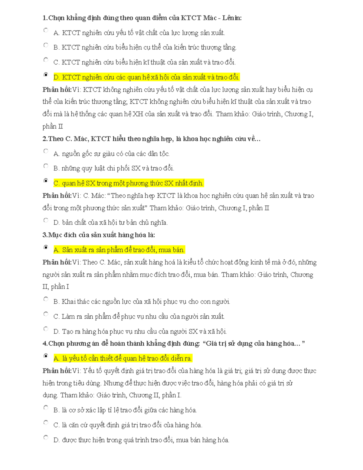 Ktct-answer - KTCT - 1ọn khẳng định đúng theo quan điểm của KTCT Mác ...