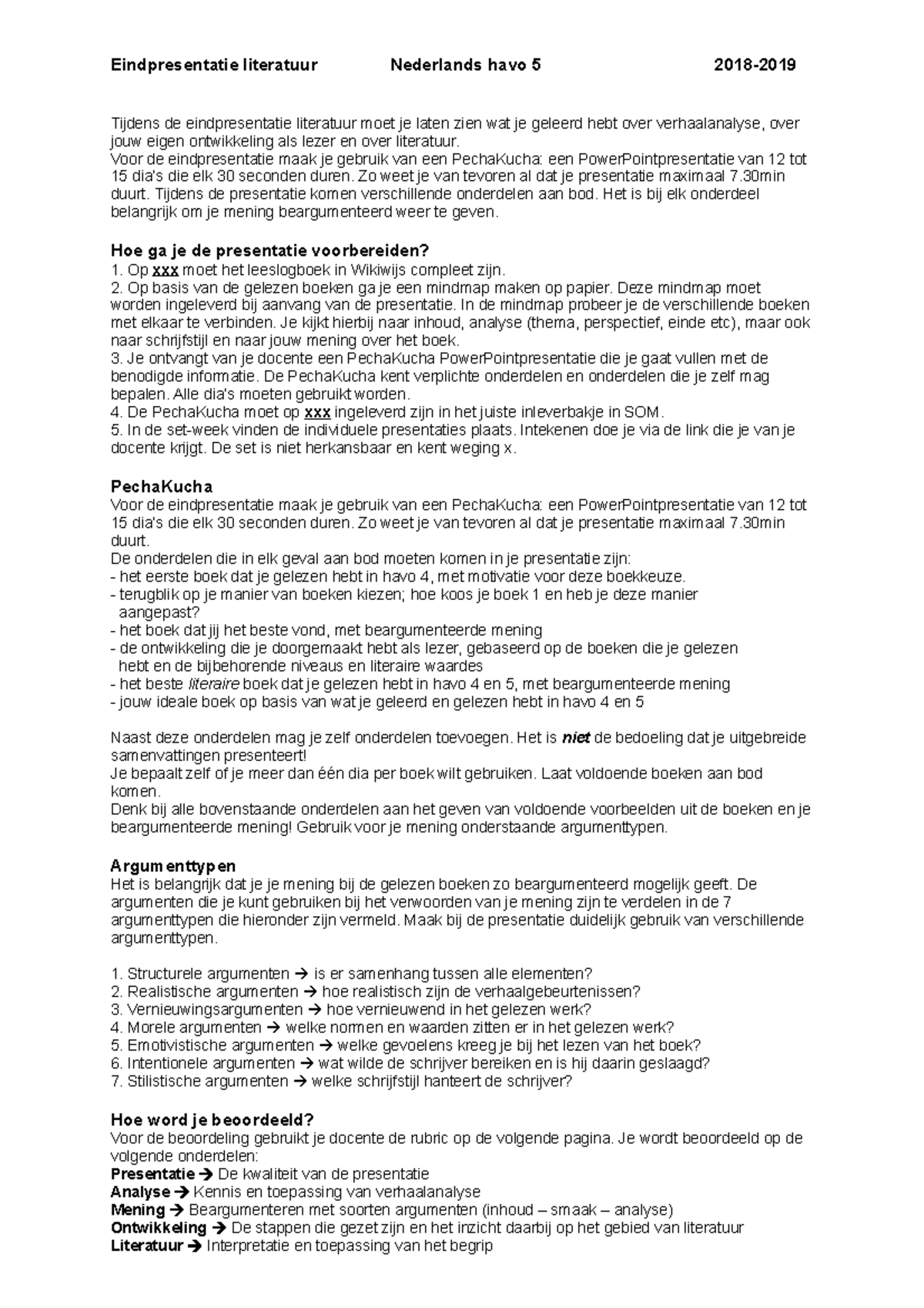 Literatuur afsluiting instructie + rubric H5 2 - Eindpresentatie ...