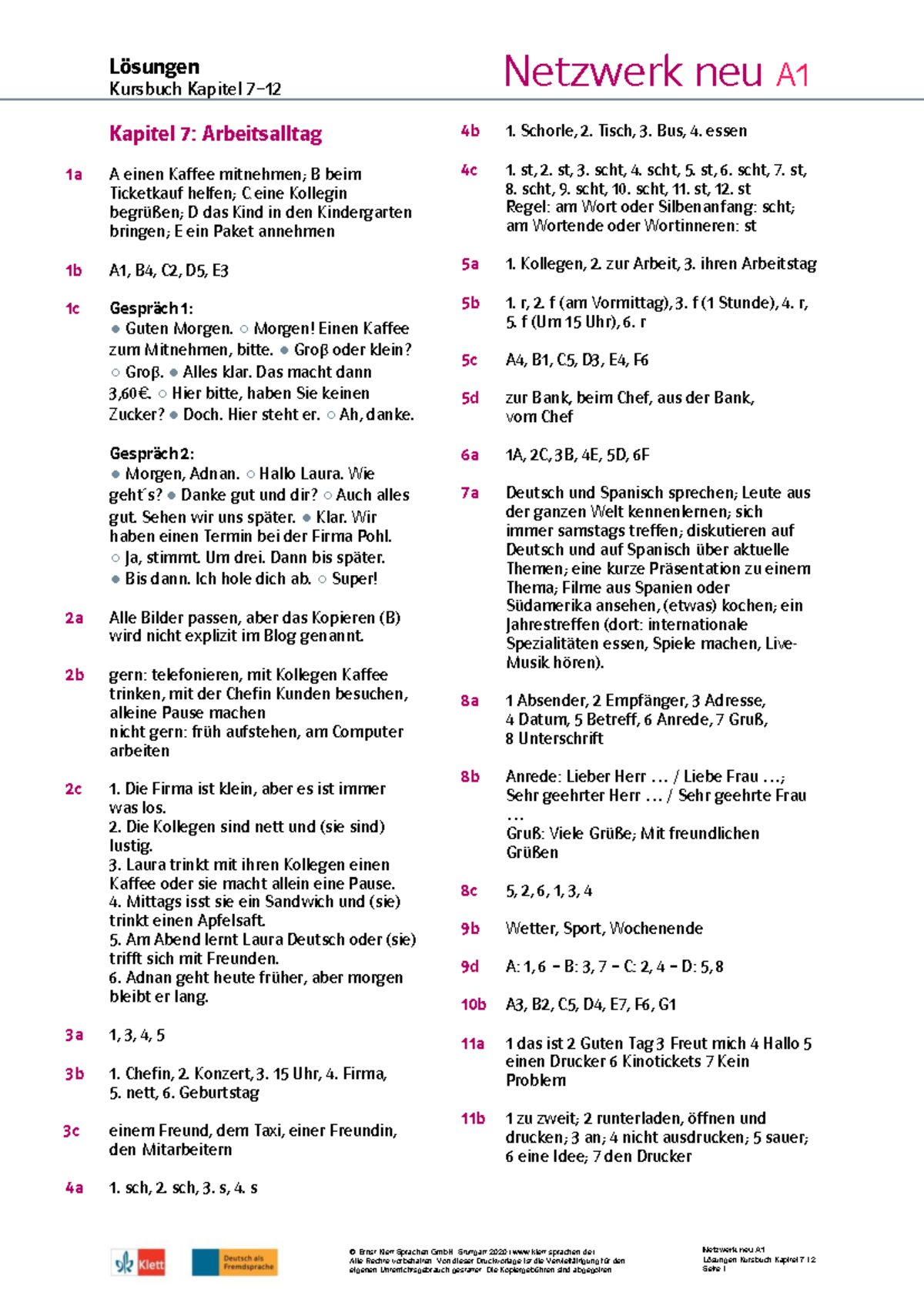 NWneu A1 KB K7-12 loesungen - Kursbuch Kapitel 7– 12 Netzwerk neu A © Ernst Klett Sprachen GmbH ...