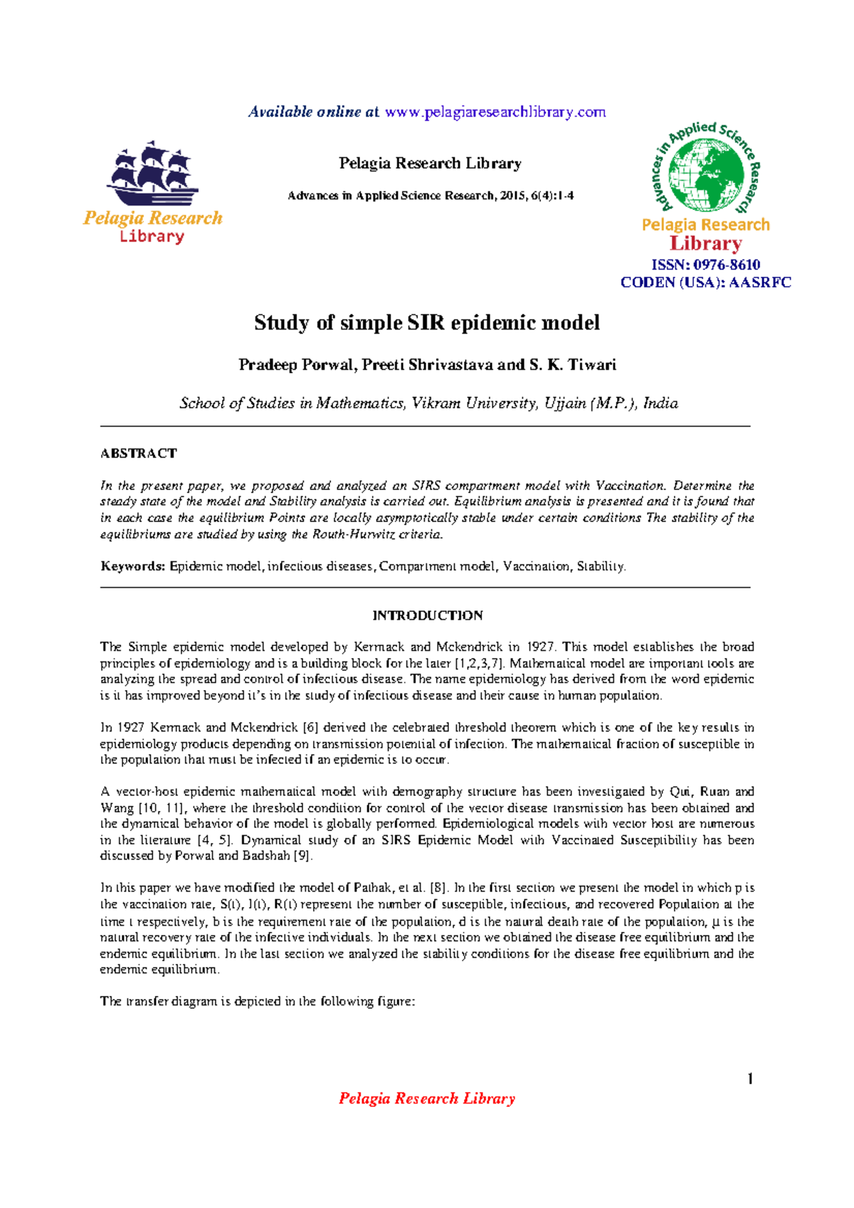 Study of simple sir epidemic model - Available online at ...