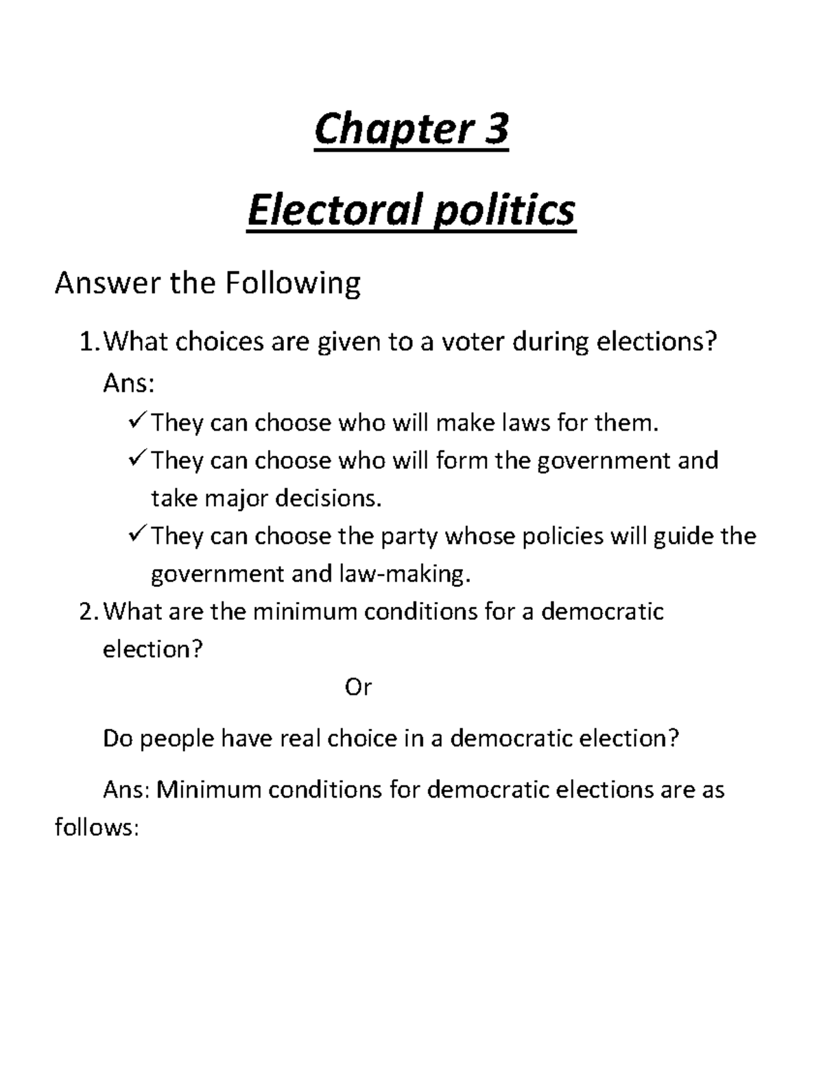 Electoral politics - Lecture notes 9 - Chapter 3 Electoral politics ...