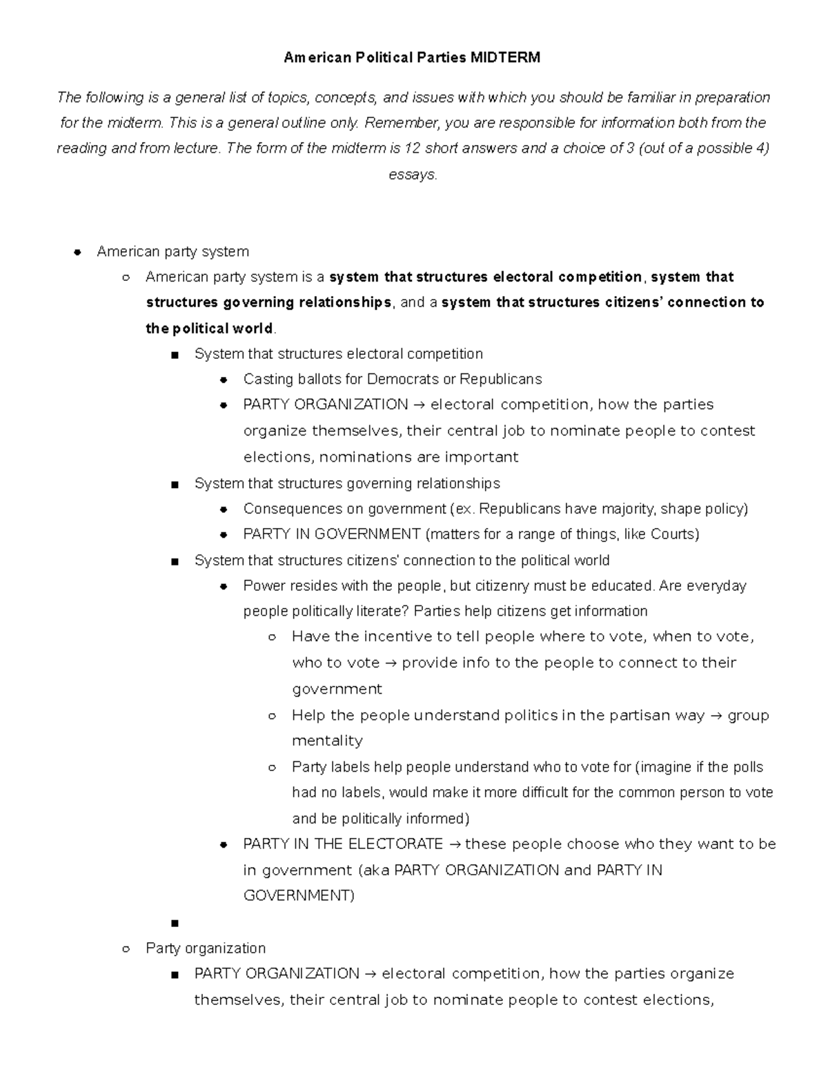 Midterm American Political Parties - American Political Parties MIDTERM ...