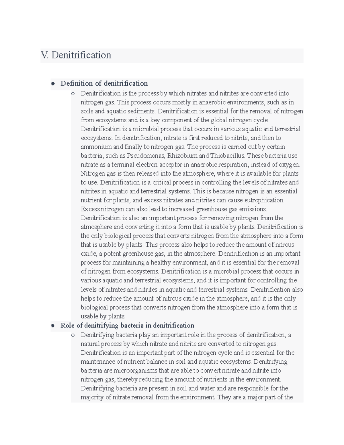 Denitrification and the role of humans in the nitrogen cycle - V ...