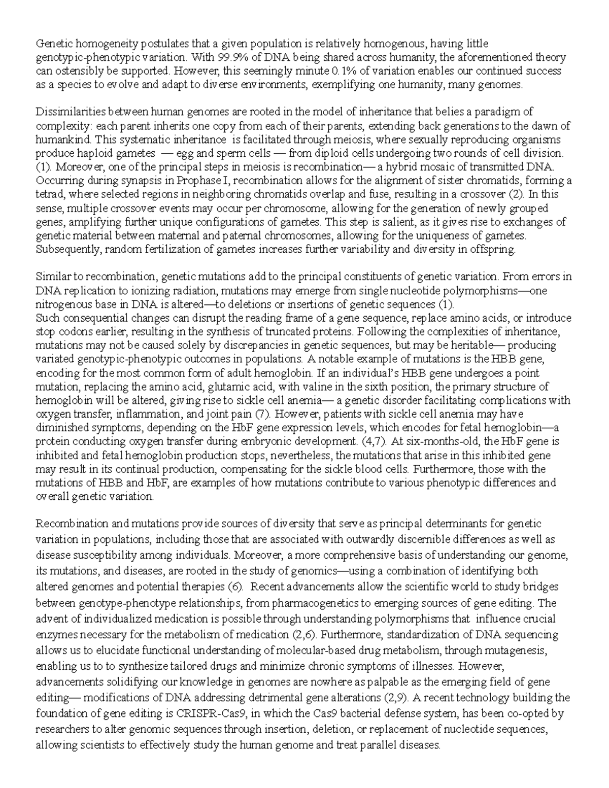 DNA Essay - One Humanity, Many Genomes (Ava Mathew) - Genetic ...