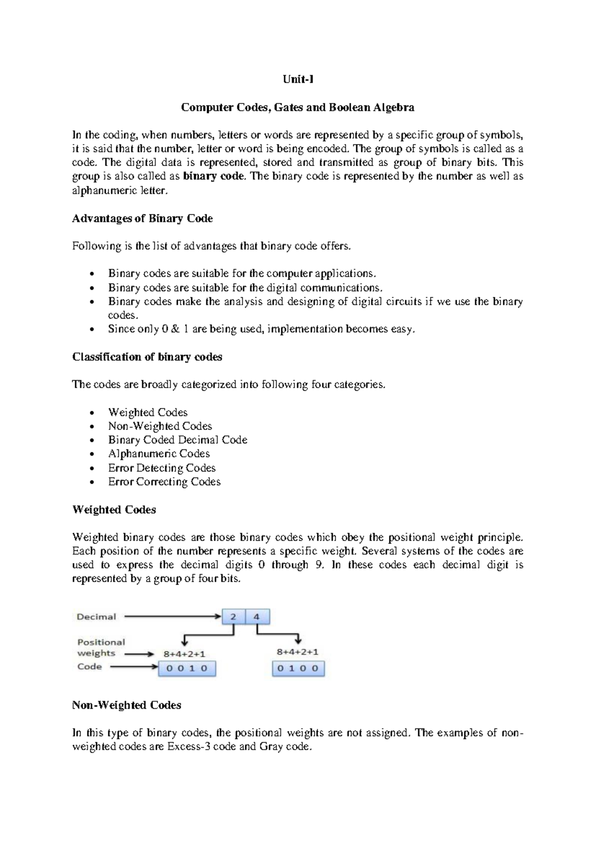 Digital Electronic Unit-1 - Unit-I Computer Codes, Gates and Boolean ...