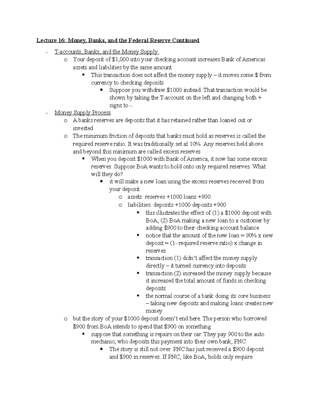 Lecture 16- Money, Banks, and the Federal Reserve Continued - Lecture ...