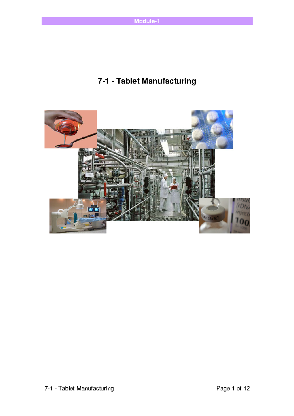 7-1 - Tablet Manufacturing - 7-1 - Tablet Manufacturing Table of ...