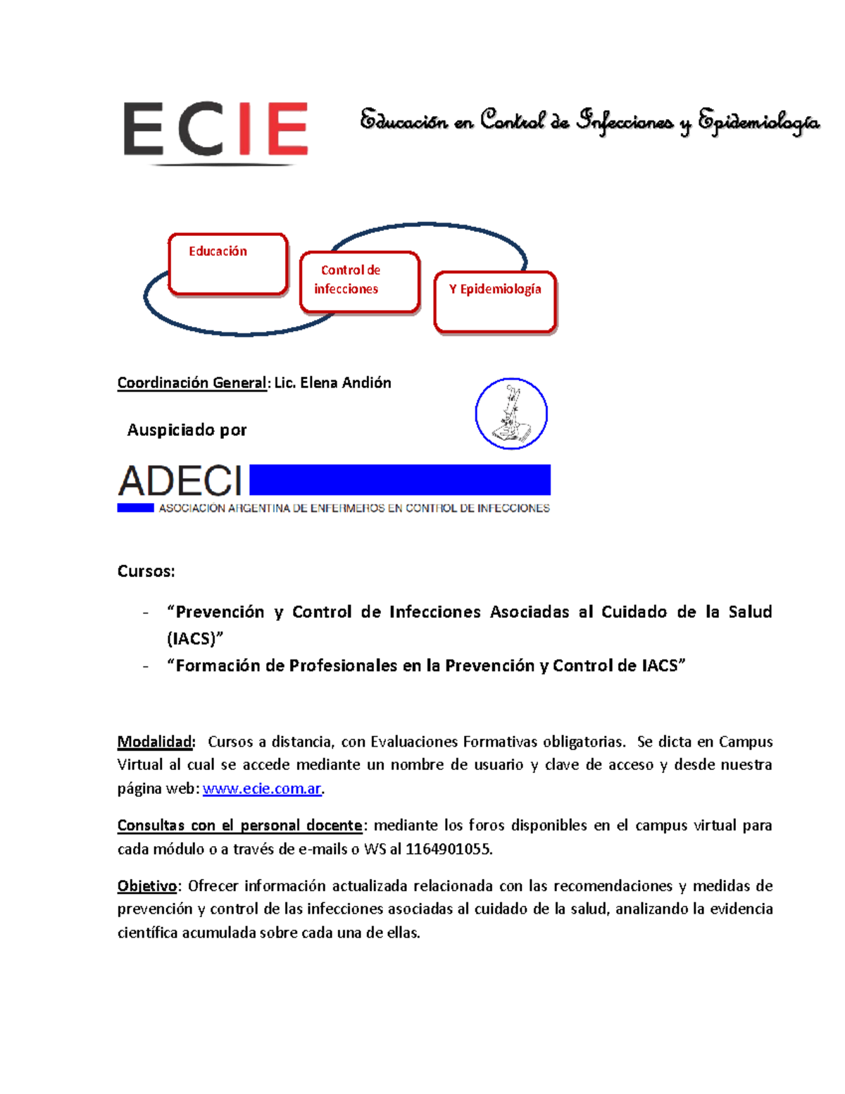 3 - Características cursos Prevencion y Control de IACS (5 módulos) y Formación de Profesionales ...