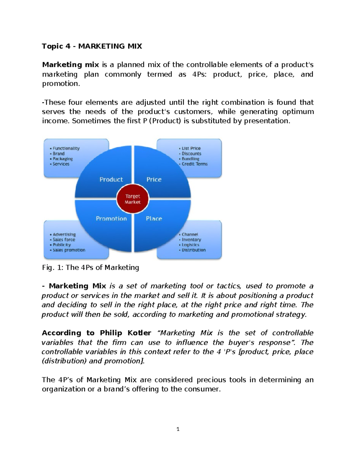 Topic 4 - Marketing Mix - BMM - Topic 4 - MARKETING MIX Marketing mix ...