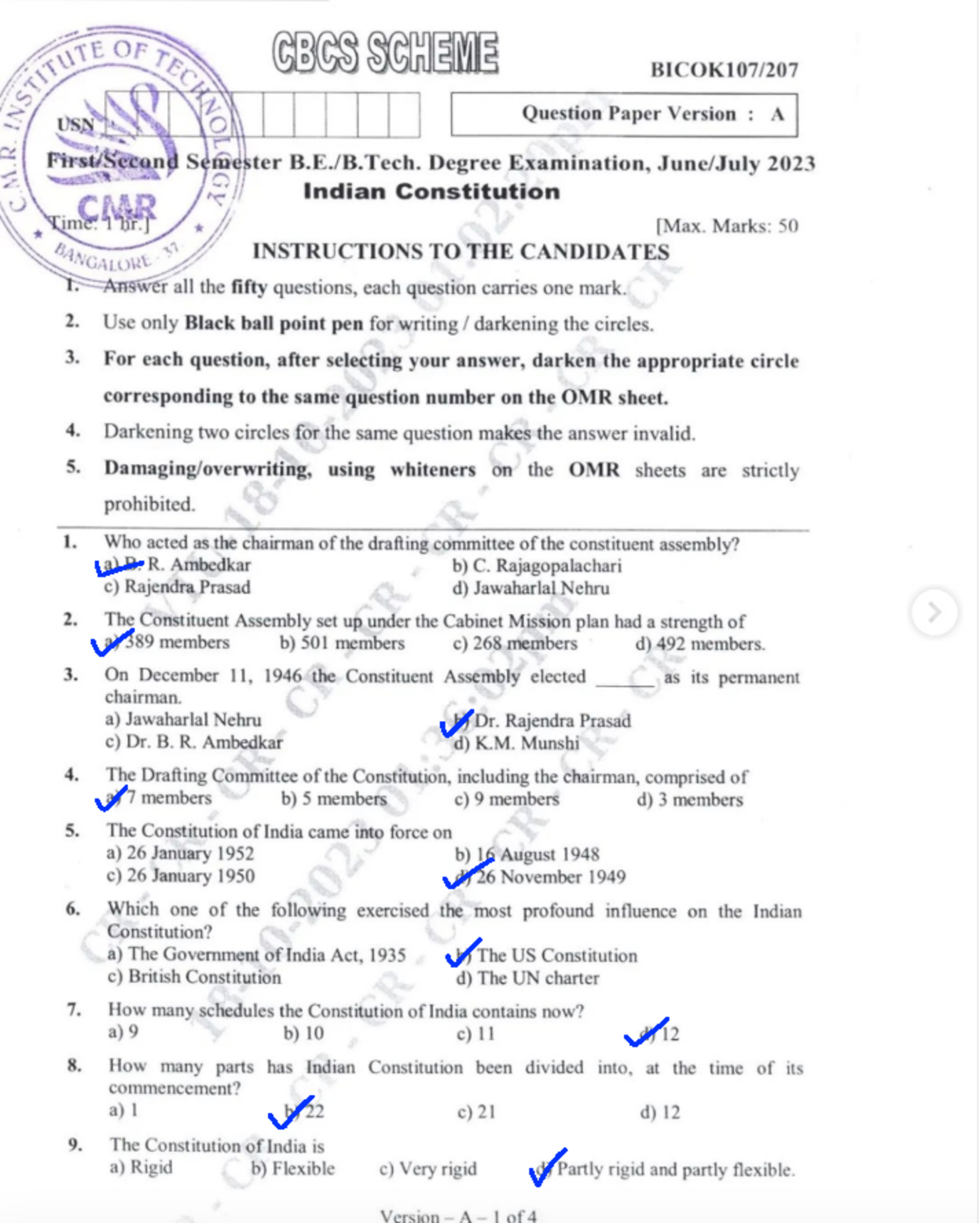 Previous year ques - OF INSTITUTE CBCS SCHEME USN Question Paper ...