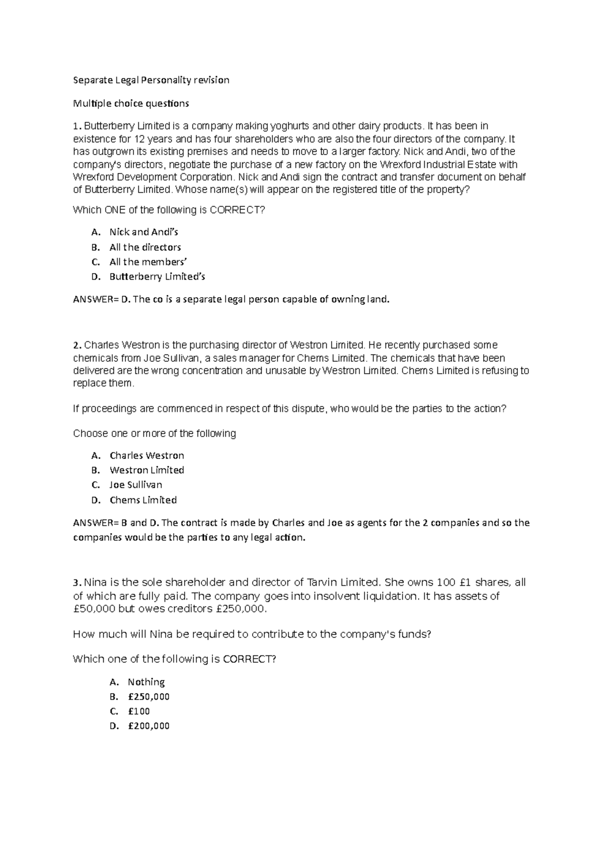 Separate legal personality revision - Separate Legal Personality ...