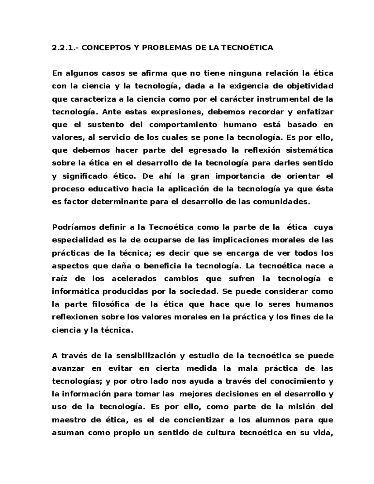 Tecnoetica - Resumen Taller de Etica - 2.2.- CONCEPTOS Y PROBLEMAS DE ...