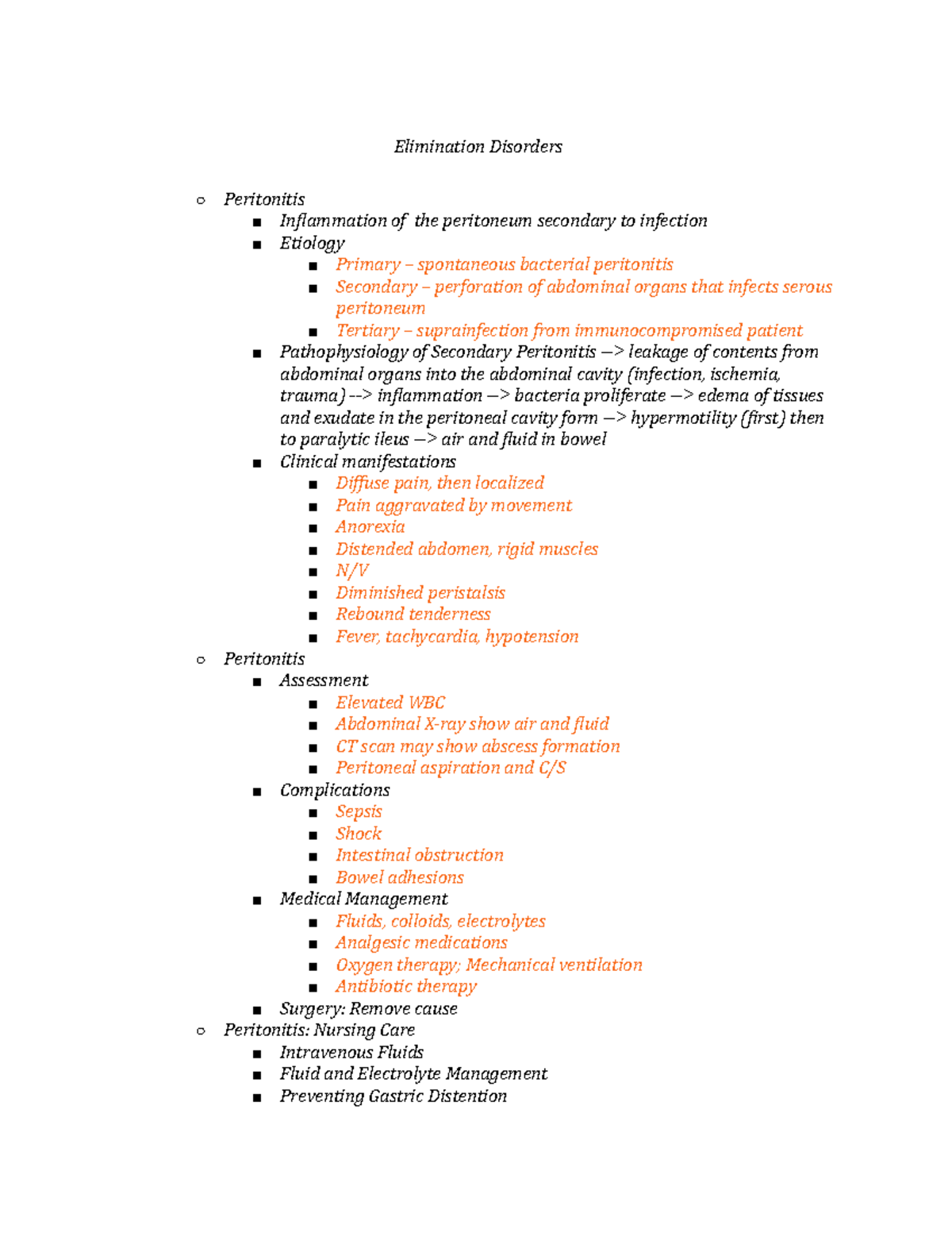 Elimination Disorders - 1336- Nursing Interventions Post operative ...