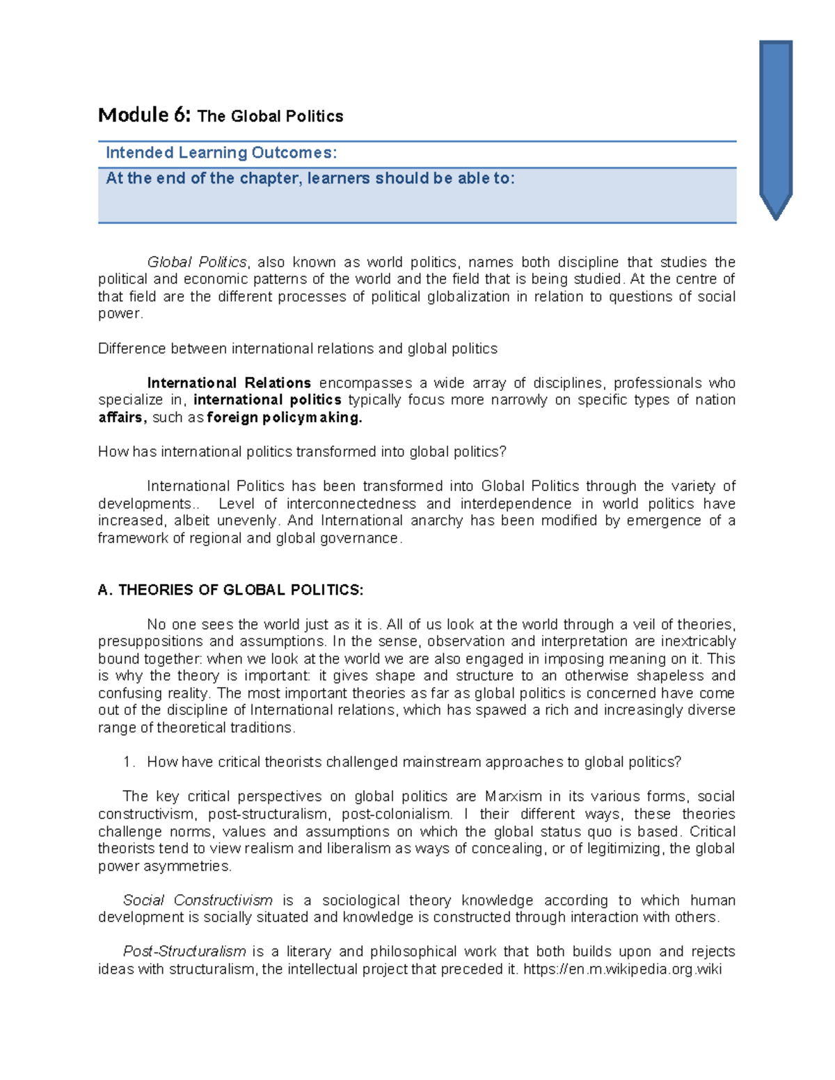 Module 6 Global Politics 11 08 21 - Module 6: The Global Politics ...