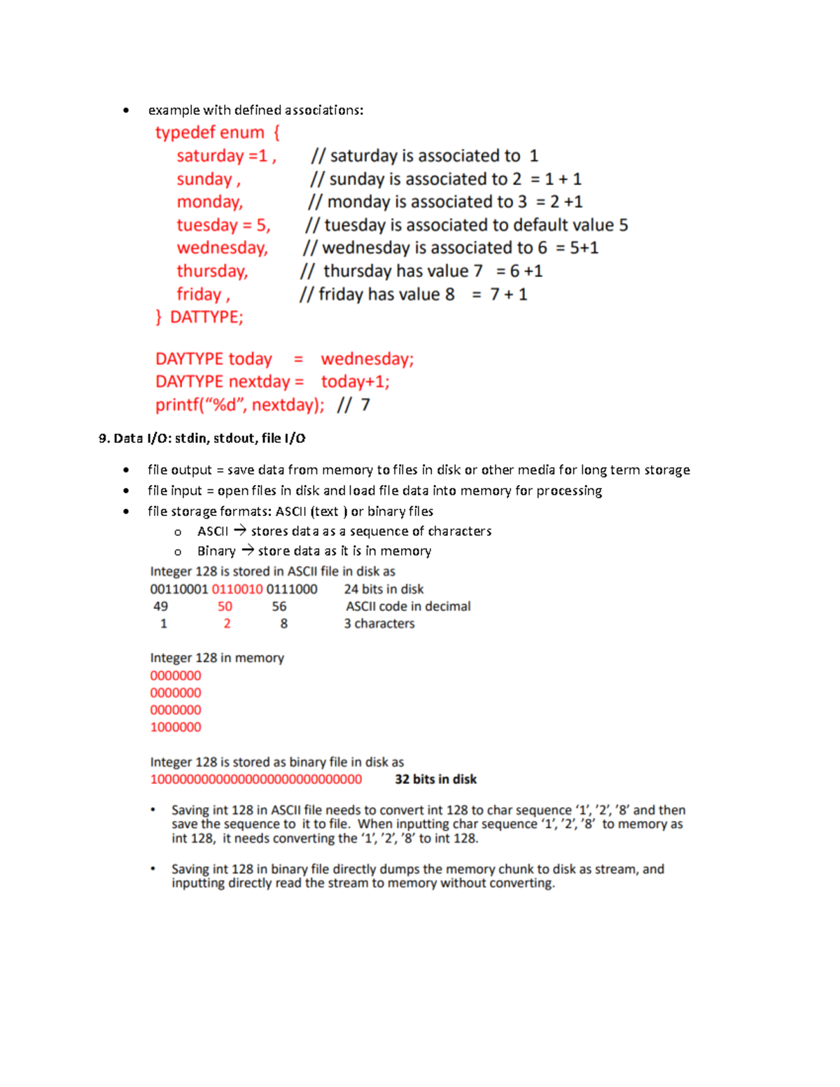 C Midterm Notes 11 Example With Defined Associations Data I O Stdin