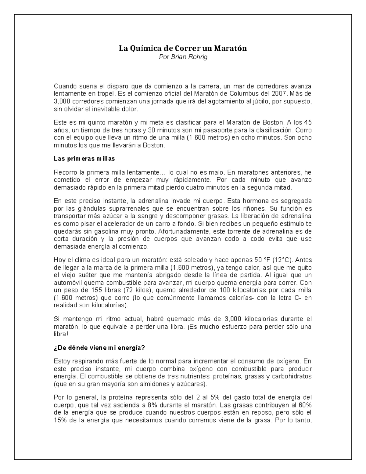 8. LA Quimica DE Correr UN Maraton - La Química de Correr un Maratón ...