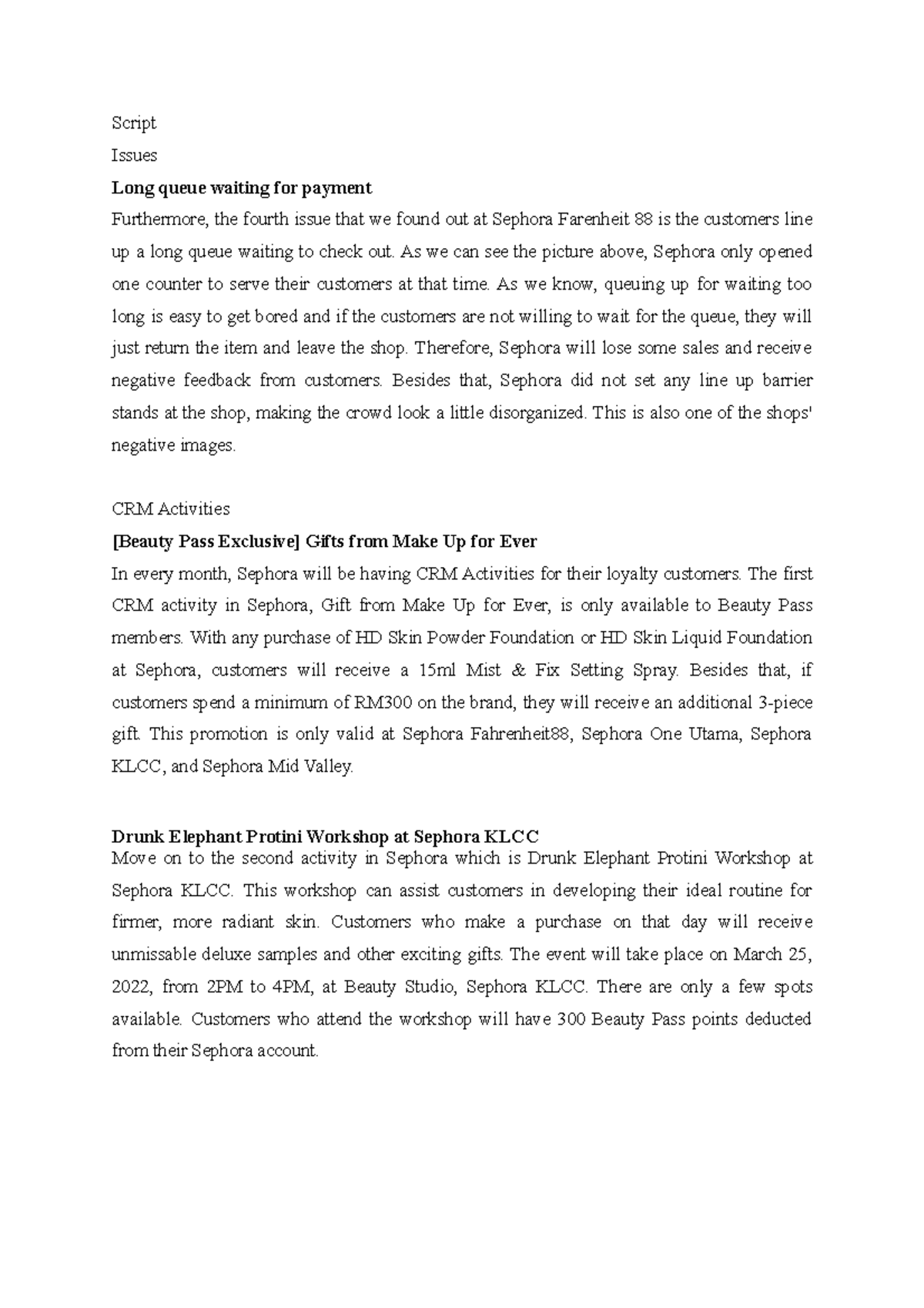 Script 1 Issue 2 Crm Activities And 1 Recommendation Script Issues