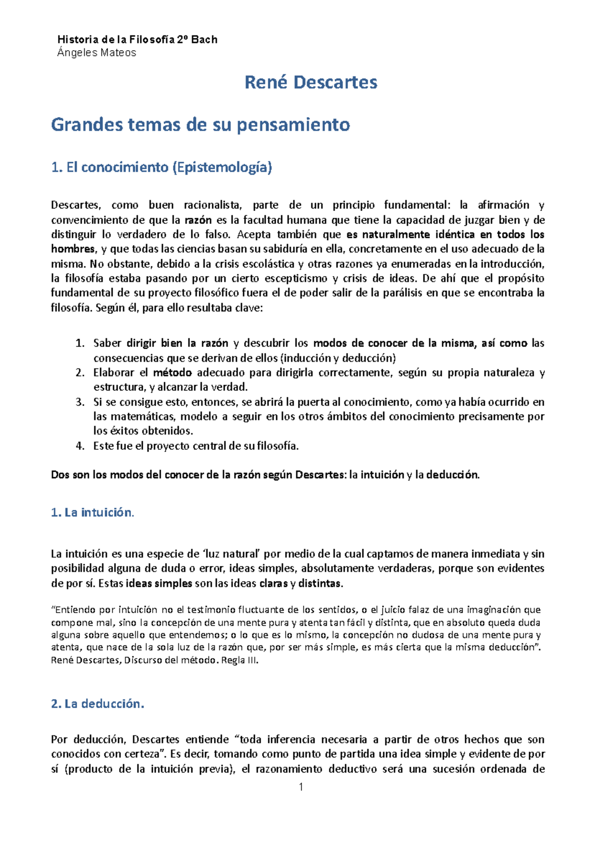 2. Descartes. Conocimiento, Dios y Antropología - Historia de la ...